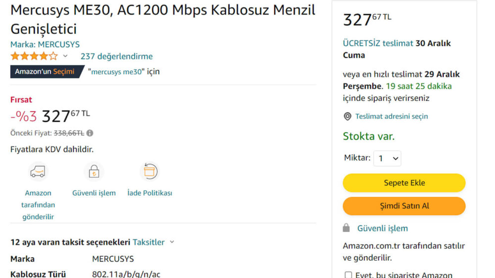 Mercusys ME30 menzil genişleticisi için indirim fırsatı - LOG
