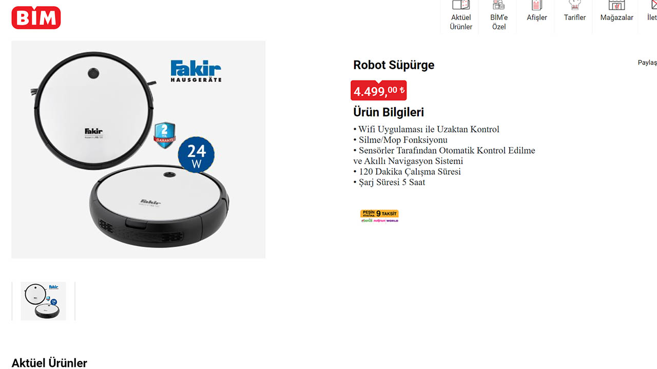 Fakir Robert II RS 720 robot süpürge için BİM fırsatı - LOG