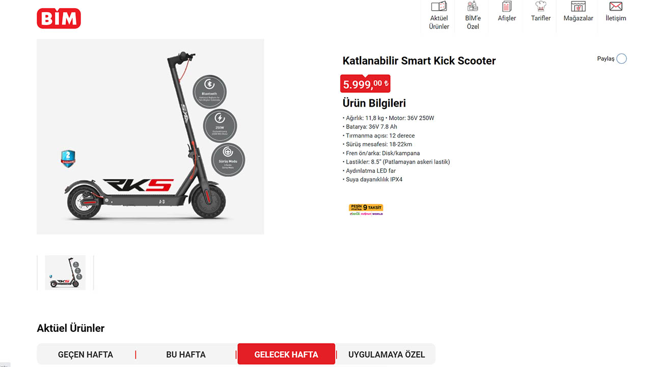 RKS Smart Kick Scooter için yeni BİM fırsatı [12 Mayıs 2023] - LOG