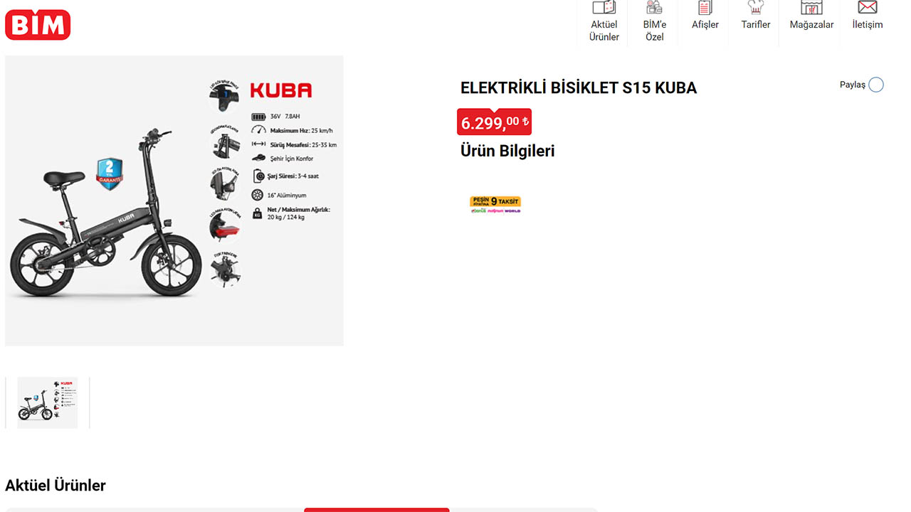 KUBA S15 elektrikli bisiklet için yeni BİM avantajı - LOG