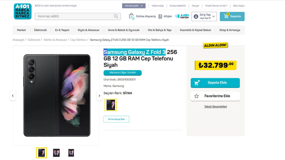 Samsung Galaxy Z Fold 3 için yeni A101 fırsatı - LOG