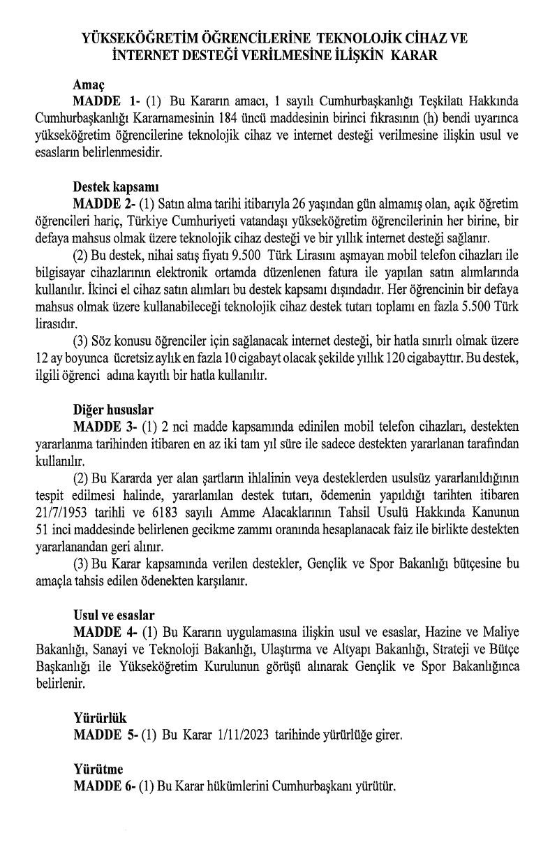 Yükseköğretim öğrencilerine teknolojik cihaz desteği verilecek