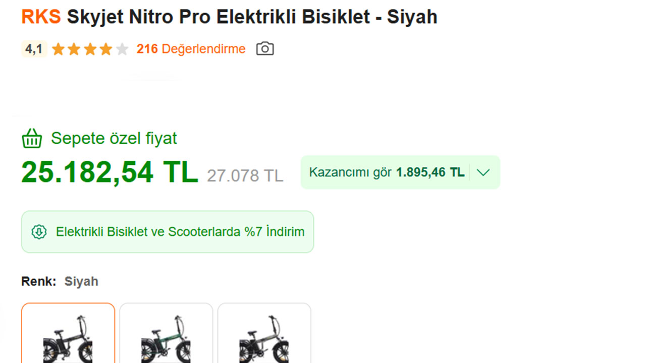 RKS Skyjet Nitro Pro elektrikli bisiklet için yeni indirim fırsatı - LOG