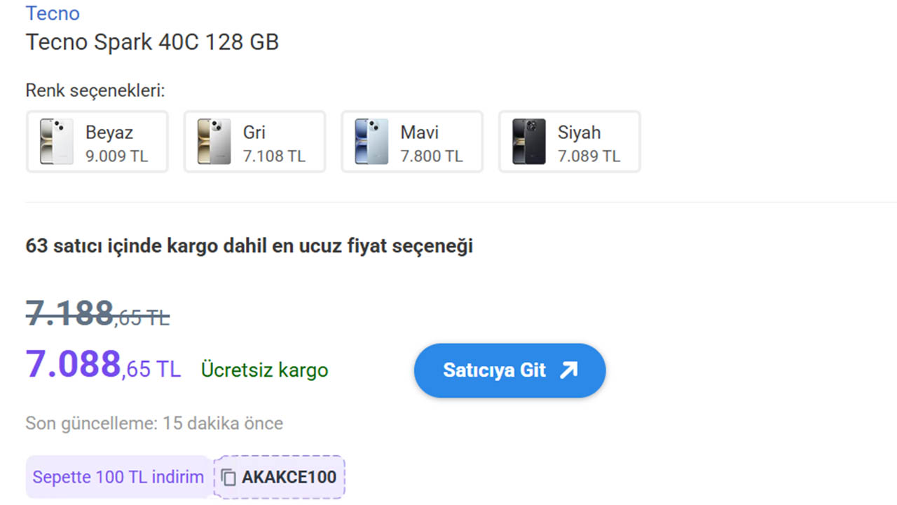TECNO Spark 40C için yeni fiyat avantajı [Aralık 2025] - LOG
