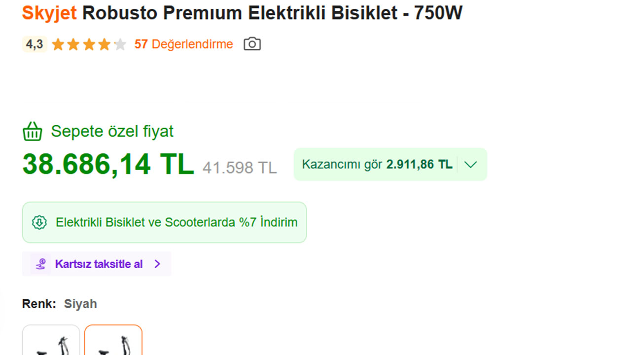 Skyjet Robusto elektrikli bisiklet için fiyat avantajı [Nisan 2026] - LOG